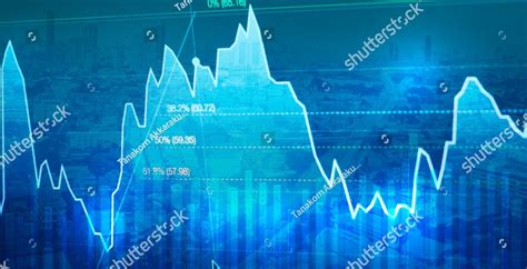 Stock Graph Chart With Fibonacci Indicator And Volume Bar And Cityscape View On Background