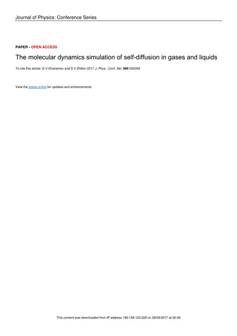 Pdf Molecular Dynamics Simulation Of The Molecular Diffusion In Gases