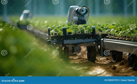 Smart Robotic Futuristic Farmers Working On Field Agriculture Technology Farm Automation Stock