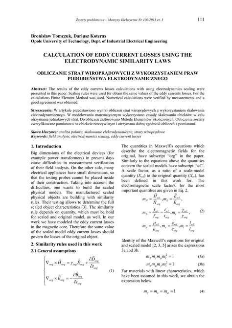Calculation Of Eddy Current Losses Using The Electrodynamic Komel