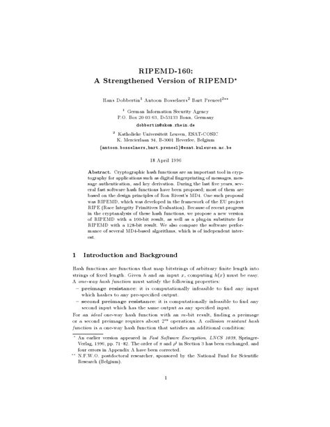 Ripemd 160 Enhanced Hash Function Pdf Cryptography Military Communications