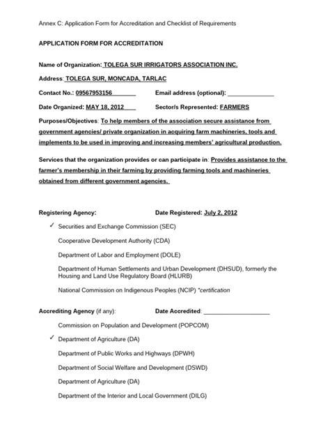 Annex C Application Form And Checklist Of Requirements Pdf