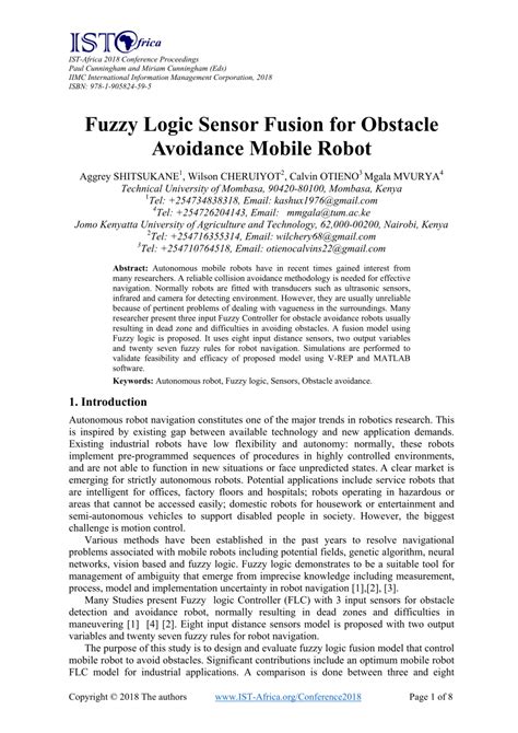 PDF Fuzzy Logic Sensor Fusion For Obstacle Avoidance Mobile Robot