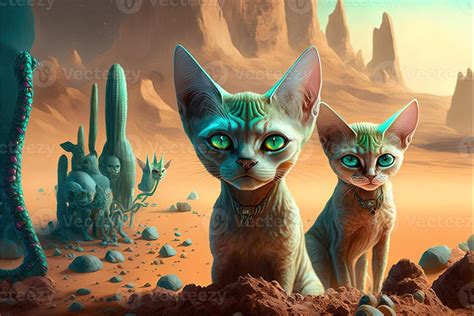 Extraterrestre Gatos En Extraterrestre Planeta Ilustración Generativo