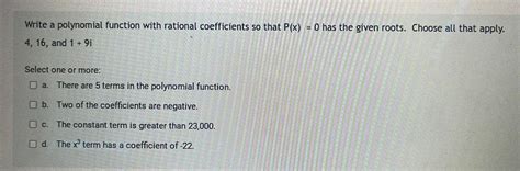 Answered Write A Polynomial Function With Rational Coefficients So Kunduz