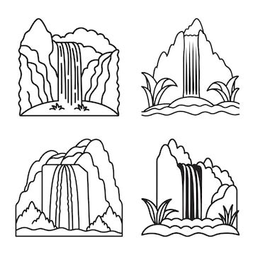 Waterfall Line Art Collection Set Vector Illustration Premium Vector
