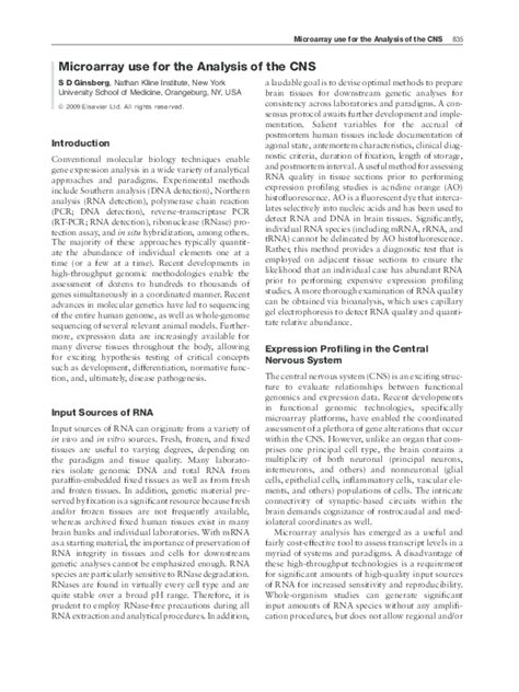 pdf microarray use for the analysis of the cns