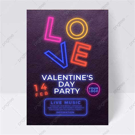 다채로운 편지 일러스트 네온 요소 발렌타인 데이 전단지 템플릿 Psd 다운로드 디자인 자료 다운로드