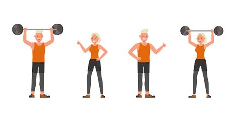 스포츠 남자와 여자 캐릭터 벡터 디자인 다양한 액션으로 프리젠 테이션 가냘픈에 대한 스톡 벡터 아트 및 기타 이미지 가냘픈