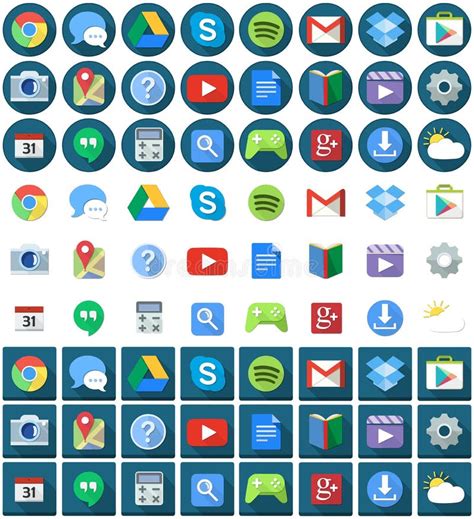 Flat Circle Square Android Icons Editorial Stock Photo Illustration Of Pack Game