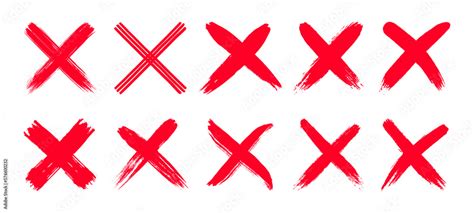 Dirty Grunge Hand Drawn With Brush Strokes Cross X Vector Illustration Icon Set Cross Mark