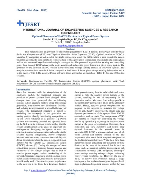 Pdf Optimal Placement Of Facts Devices In A Typical Power System
