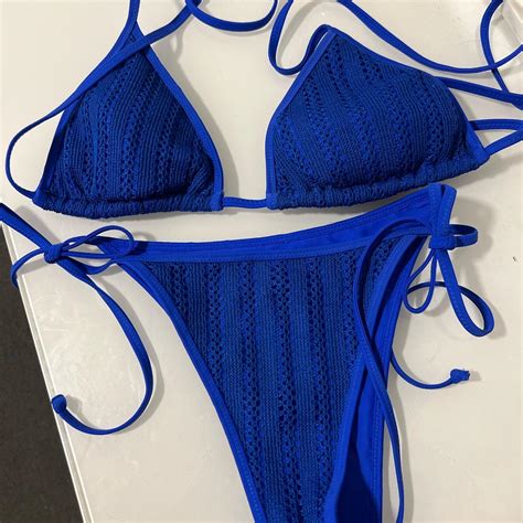 Electric Blue Padded White Fox Bikini Large Depop