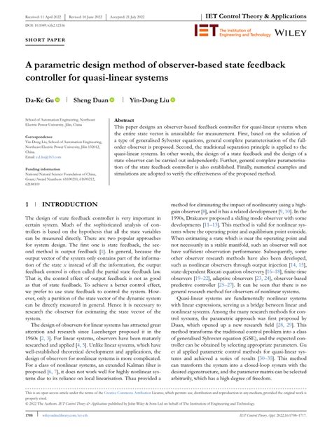 Pdf A Parametric Design Method Of Observer‐based State Feedback
