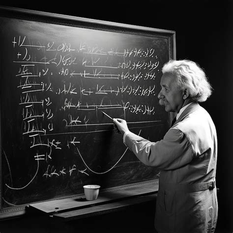 Albert Einstein Is Writing On A Blackboard Premium Ai Generated Image