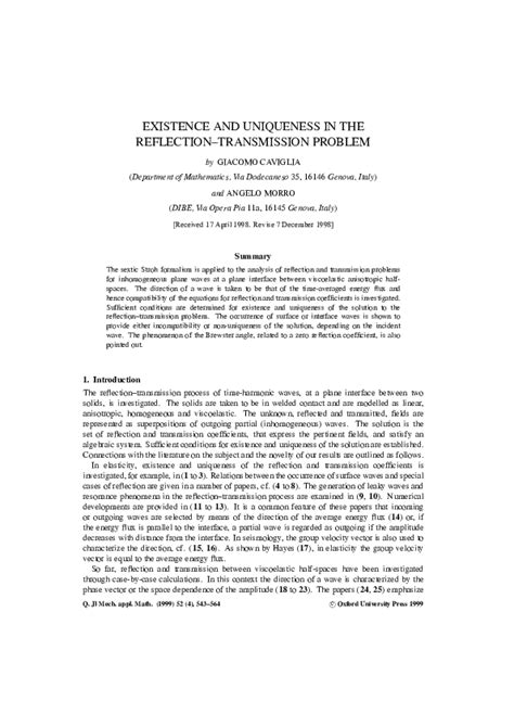 Pdf Existence And Uniqueness In The Reflection Transmission Problem