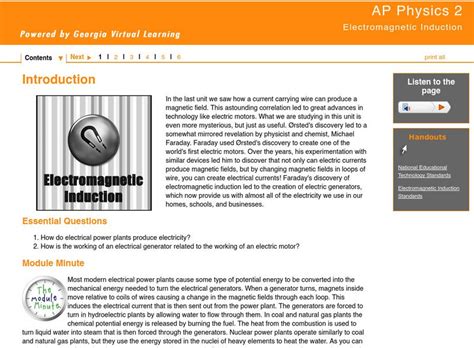 Ga Virtual Learning Ap Physics 2 Electromagnetic Induction Unit Plan For 9th 10th Grade