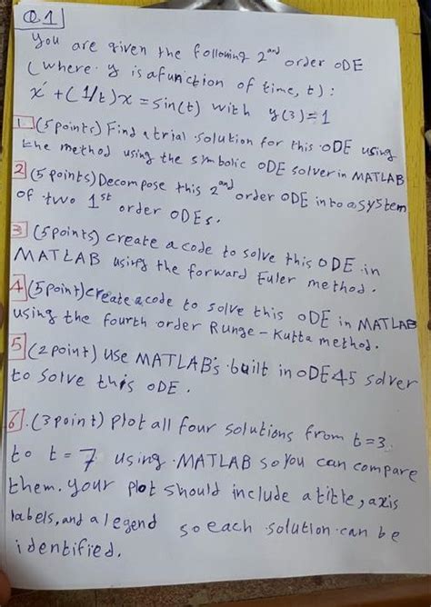 Solved 1 You Are Given The Following 2 And Order Ode