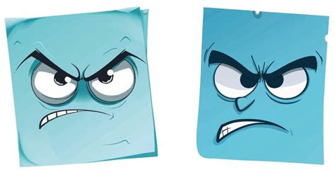 Nota Adhesiva Azul Con Cara Enojada Vector Premium