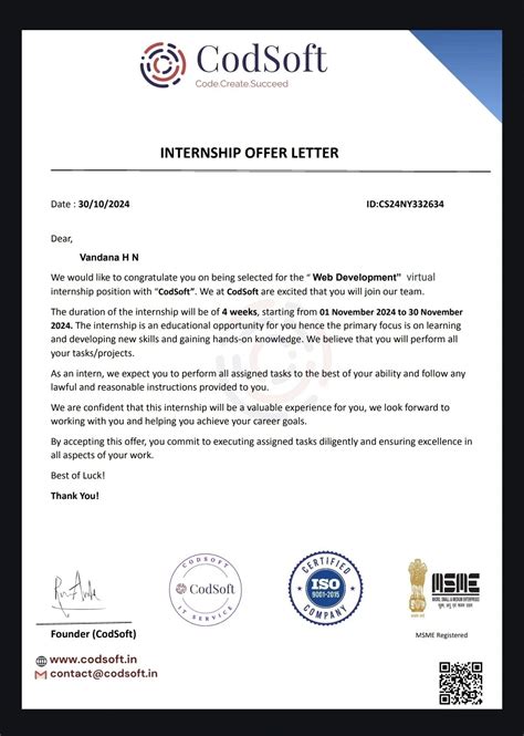 Vandana H N On Linkedin Started My Internship At Codsoft As A Web