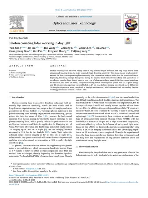 Pdf Photon Counting Lidar Working In Daylight