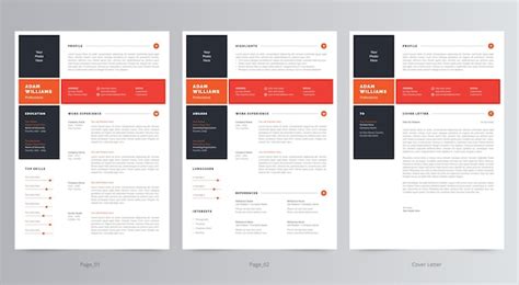 전문 이력서 또는 이력서 및 커버 레터 템플릿 프리미엄 벡터