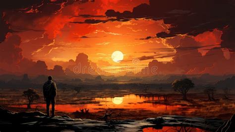 Depression A Person Gazing Into An Empty Desolate Land Generative Ai Stock Illustration