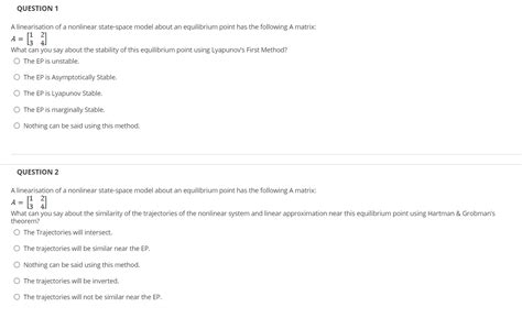 Solved Question 1 A Linearisation Of A Nonlinear State Space