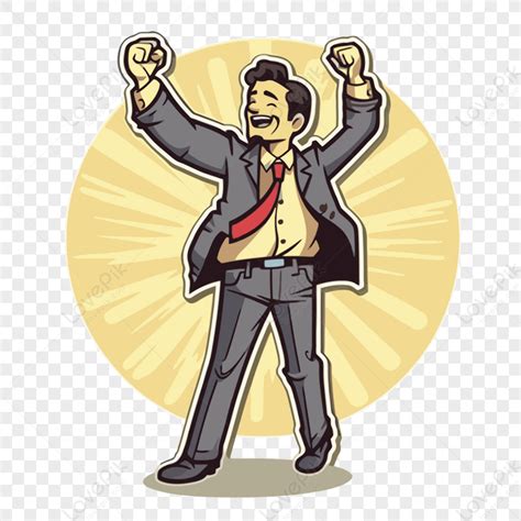 성공 그림을 축하하는 주먹을 쥔 팔을 가진 사업가 벡터상표만화 Png 일러스트 무료 다운로드 Lovepik