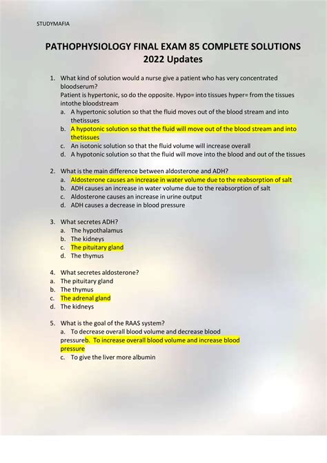 Pathophysiology Final Exam 85 Complete Solutions 2022 Updates Pathophysiology Stuvia Us