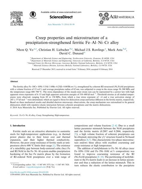 Pdf Creep Properties And Microstructure Of A Precipitation