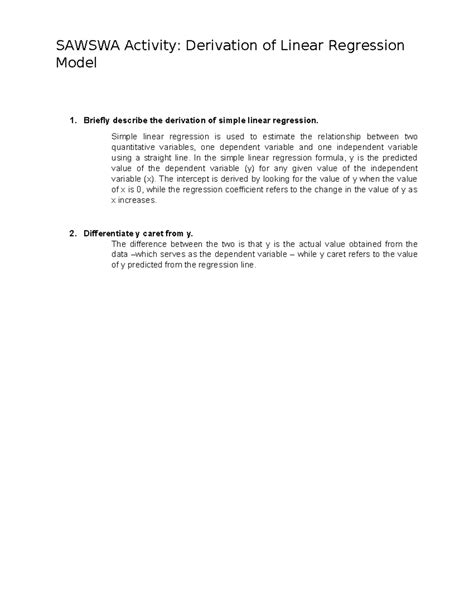 Derivation Of Linear Regression Model Briefly Describe The Derivation Of Simple Linear