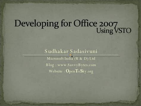 Developing For Office 2007 Using Vsto 2005 Ppt