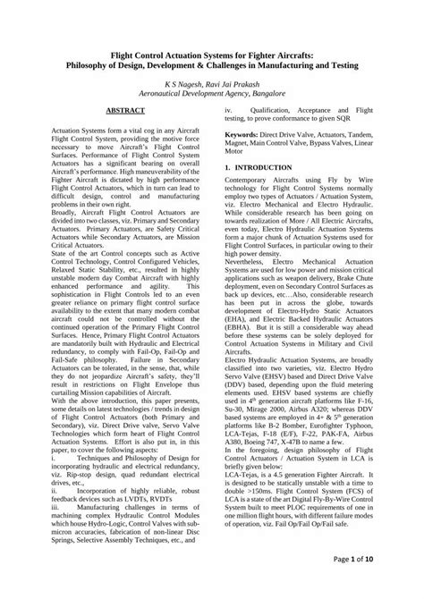 Pdf Flight Control Actuation Systems For Fighter Aircrafts · Pdf Filephilosophy Of Design