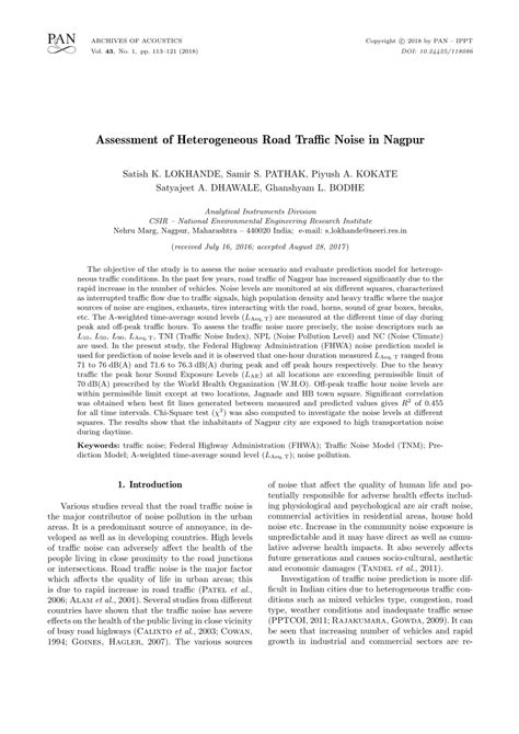 Pdf Assessment Of Heterogeneous Road Traffic Noise In Nagpur