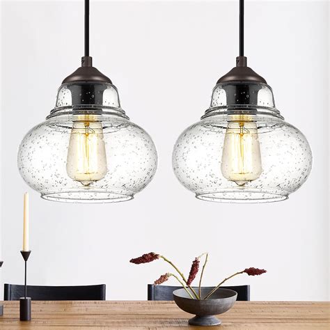 Elyona 2 Pack Bubble Glass Pendant Lights 8 Inch Vintage Hanging Lamp