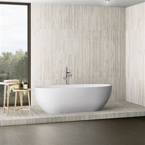 Bond Tile Auburn Ribbon 24 In X 48 In Porcelain Ribbed Wood Look Wall