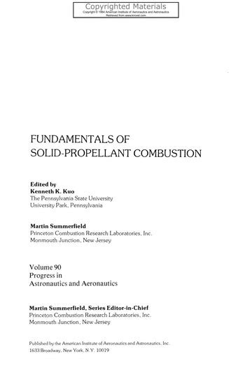 Fundamentals Of Solid Propellant Combustion Free Download Borrow And Streaming Internet