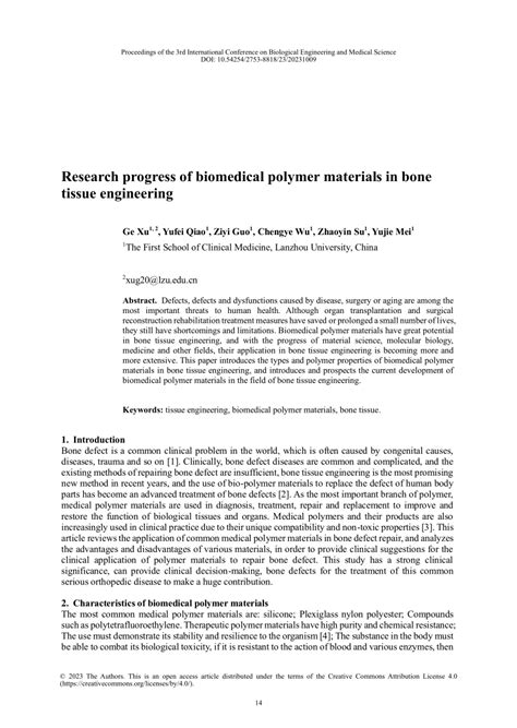 Pdf Research Progress Of Biomedical Polymer Materials In Bone Tissue Engineering