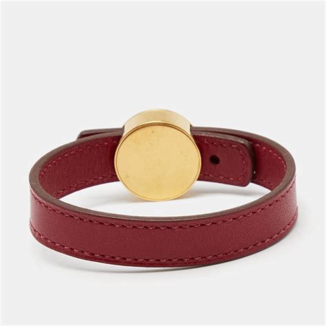 Hermes Clou De Selle Red Leather Gold Tone Bracelet M