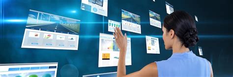 Premium Photo Woman Touching Screen Interface