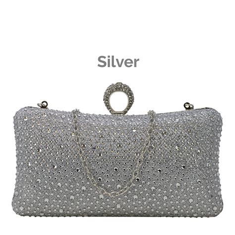 Long Diamante Clutch Bag With Ring Top Clasp And Shoulder Strap Sarah