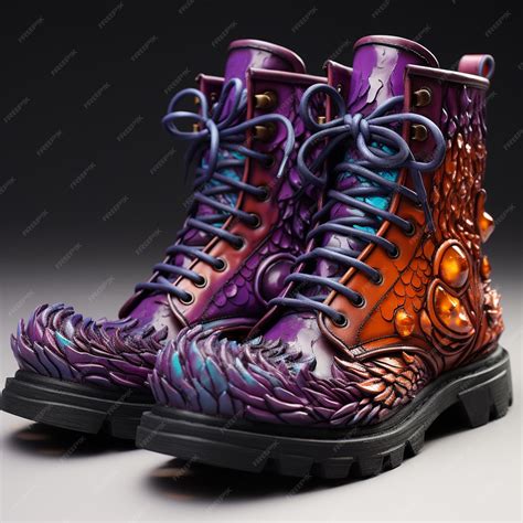 Premium Photo Purple And Orange Boots With A Dragon Design On Them