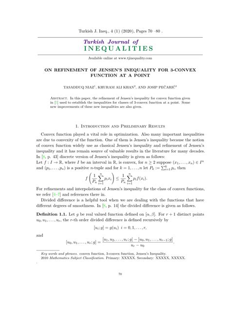Pdf On Refinement Of Jensens Inequality For 3 Convex Function At A Point