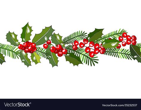 Christmas Seamless Border With Mistletoe Spruce Vector Image