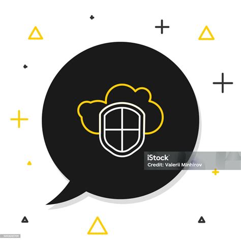 Line Cloud And Shield Icon Isolated On White Background Cloud Storage Data Protection Security