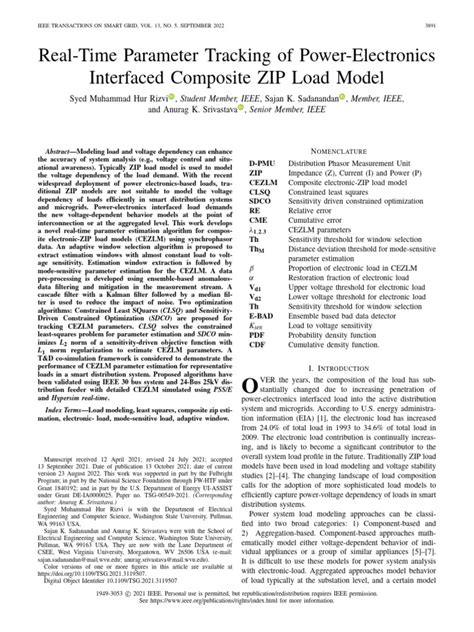 Real Time Parameter Tracking Of Power Electronics Interfaced Composite Zip Load Model Pdf