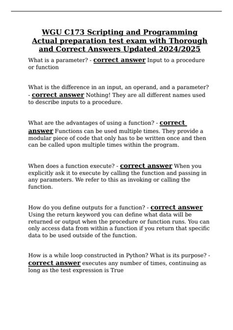 Wgu C173 Scripting And Programming Actual Preparation Test Exam With Thorough And Correct