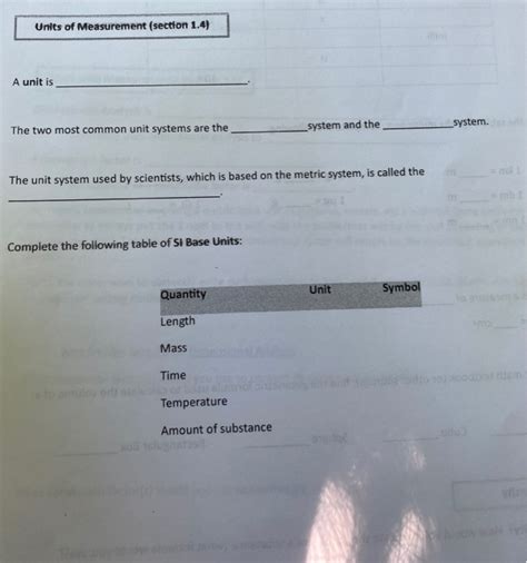 Solved Units Of Measurement Section 1 4 A Unit Is System Chegg Com