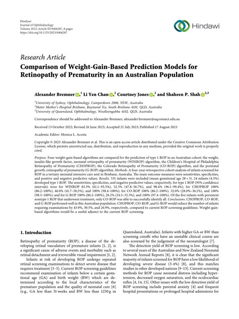Pdf Comparison Of Weight Gain Based Prediction Models For Retinopathy Of Prematurity In An